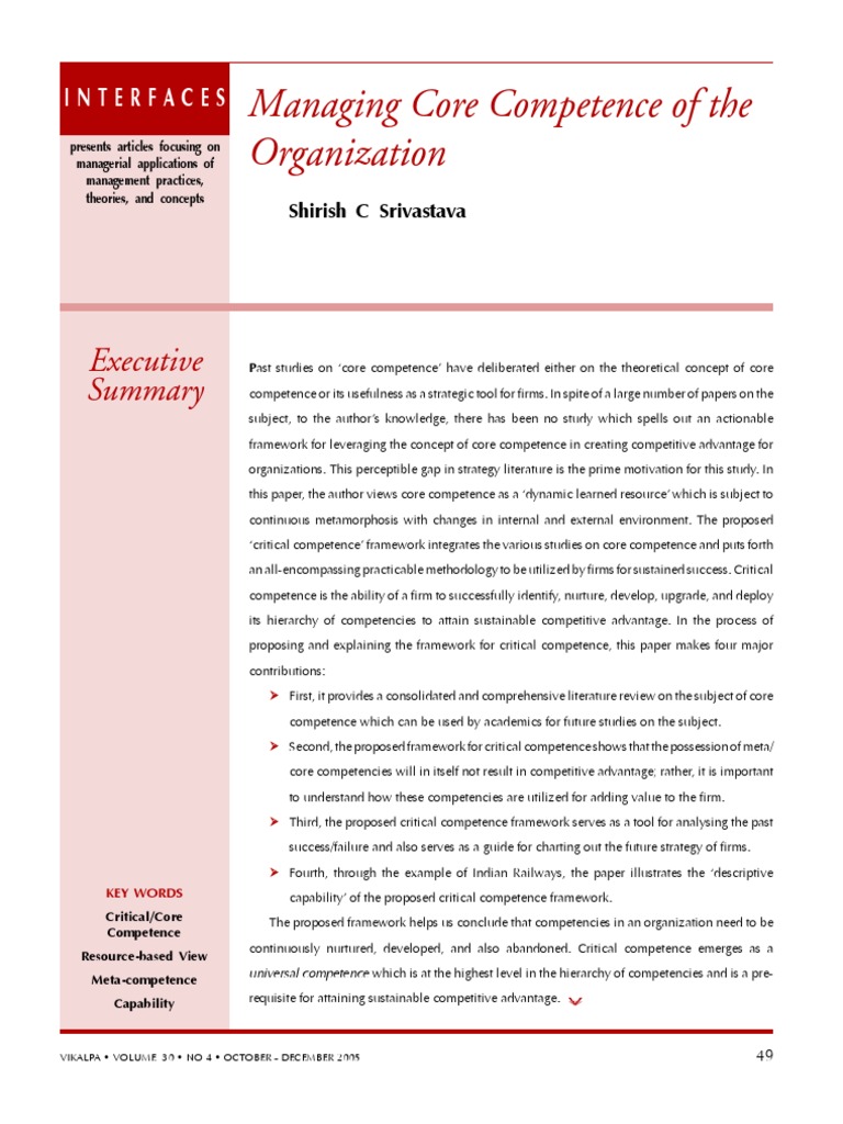 Managing Core Copetence of The Organisation | PDF | Strategic ...