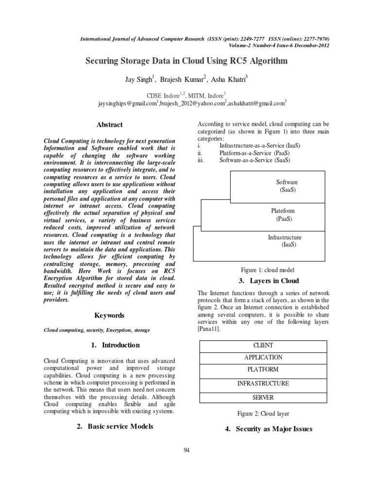 Securing Storage Data in Cloud Using RC5 Algorithm | PDF | Cloud Computing | Computer Security