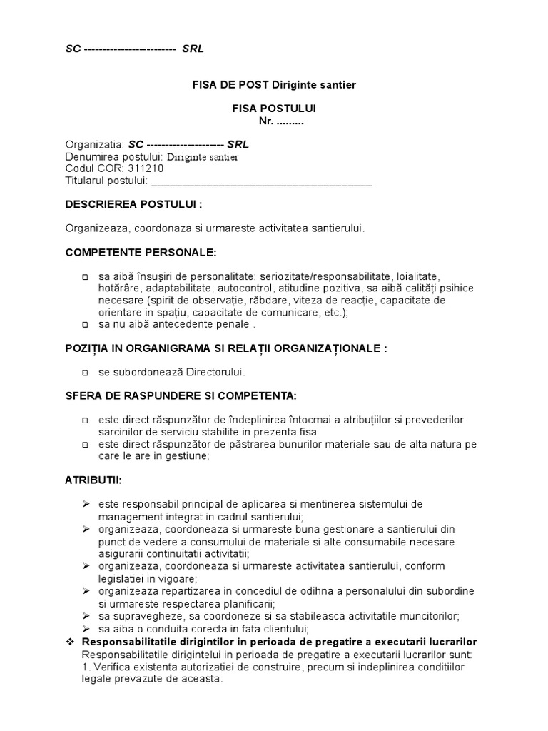 Diriginte Santier | PDF