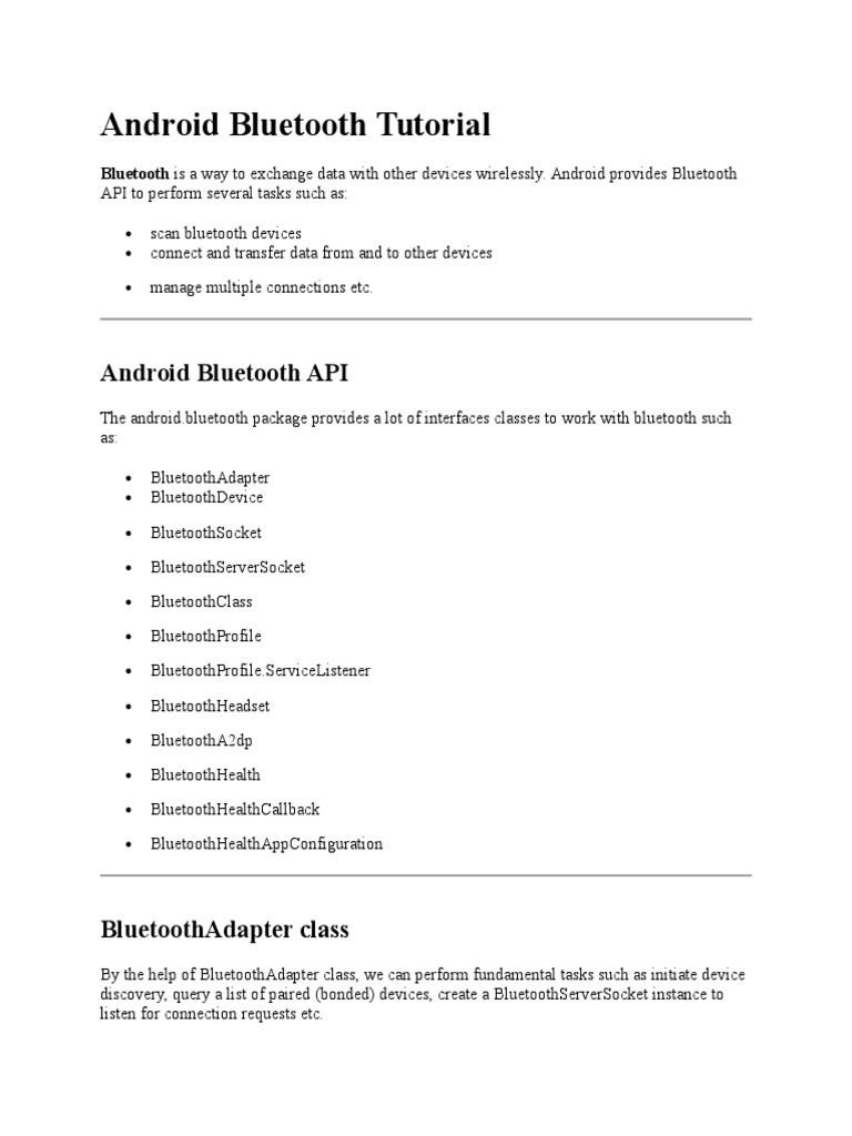Android Bluetooth Tutorial Pdf Bluetooth Computer Networking