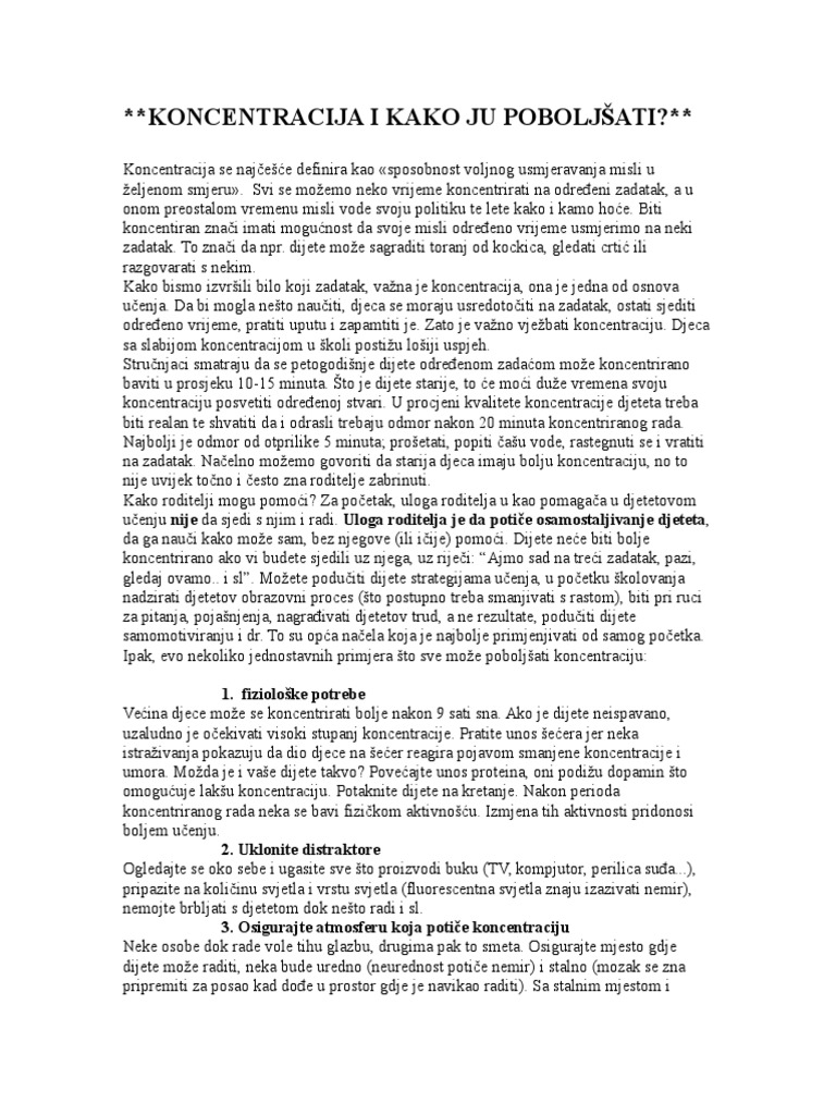 Koncentracija I Kako Ju Poboljsati | PDF
