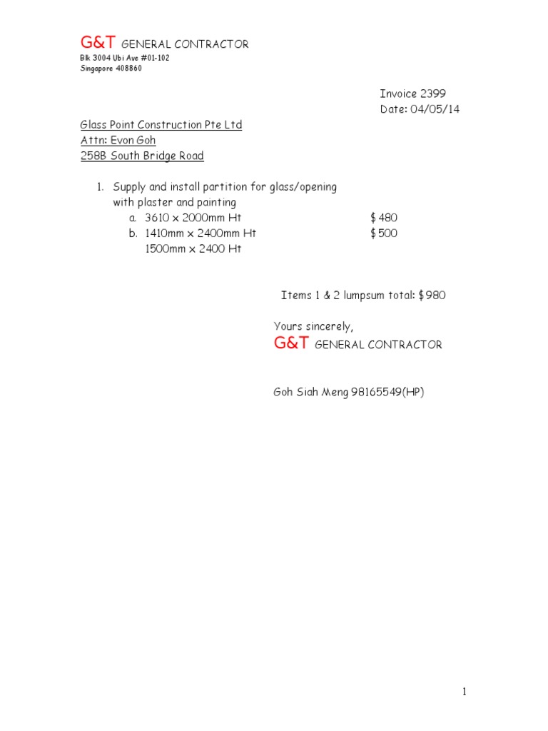 Invoice for Glass Partition Installation | PDF | Technology & Engineering