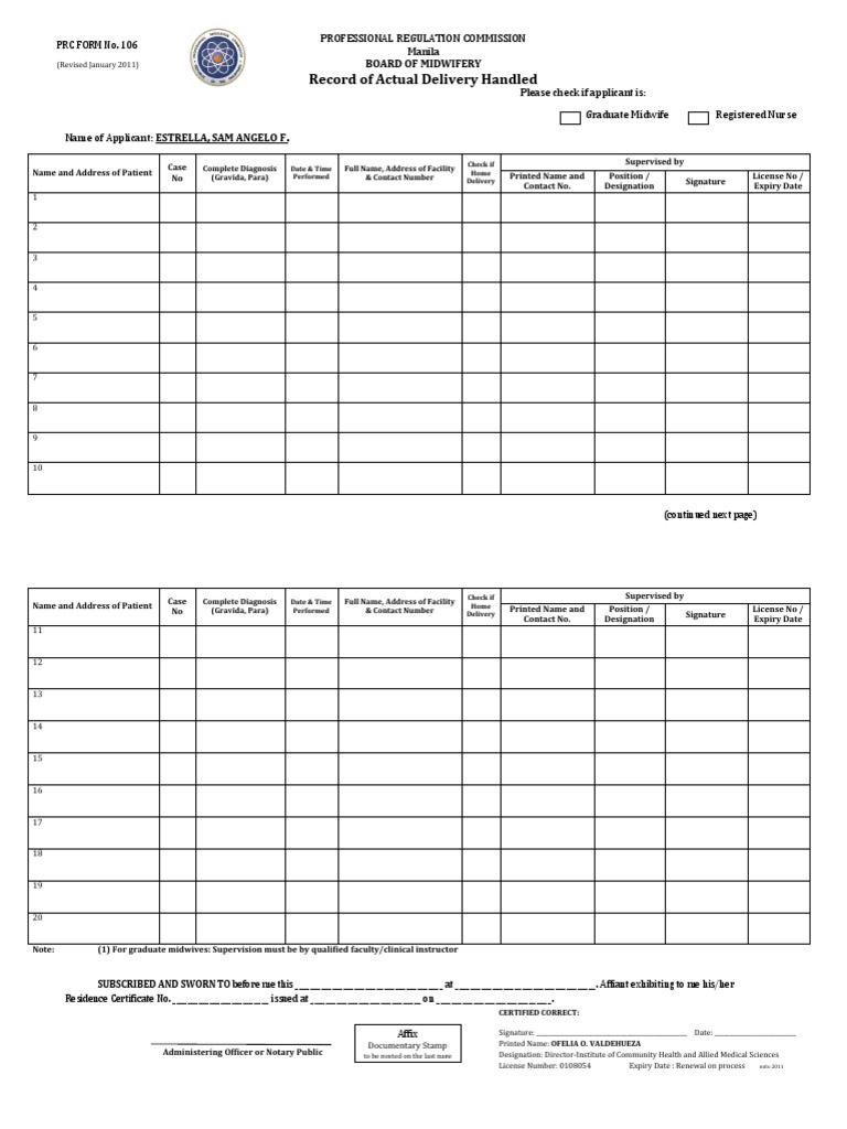 prc midwifery forms.docx | Midwife | Midwifery