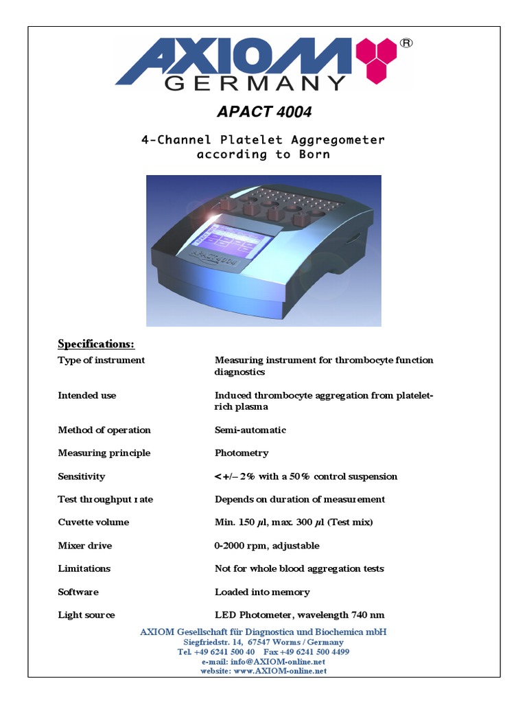 APACT 4004: 4-Channel Platelet Aggregometer According To Born ...