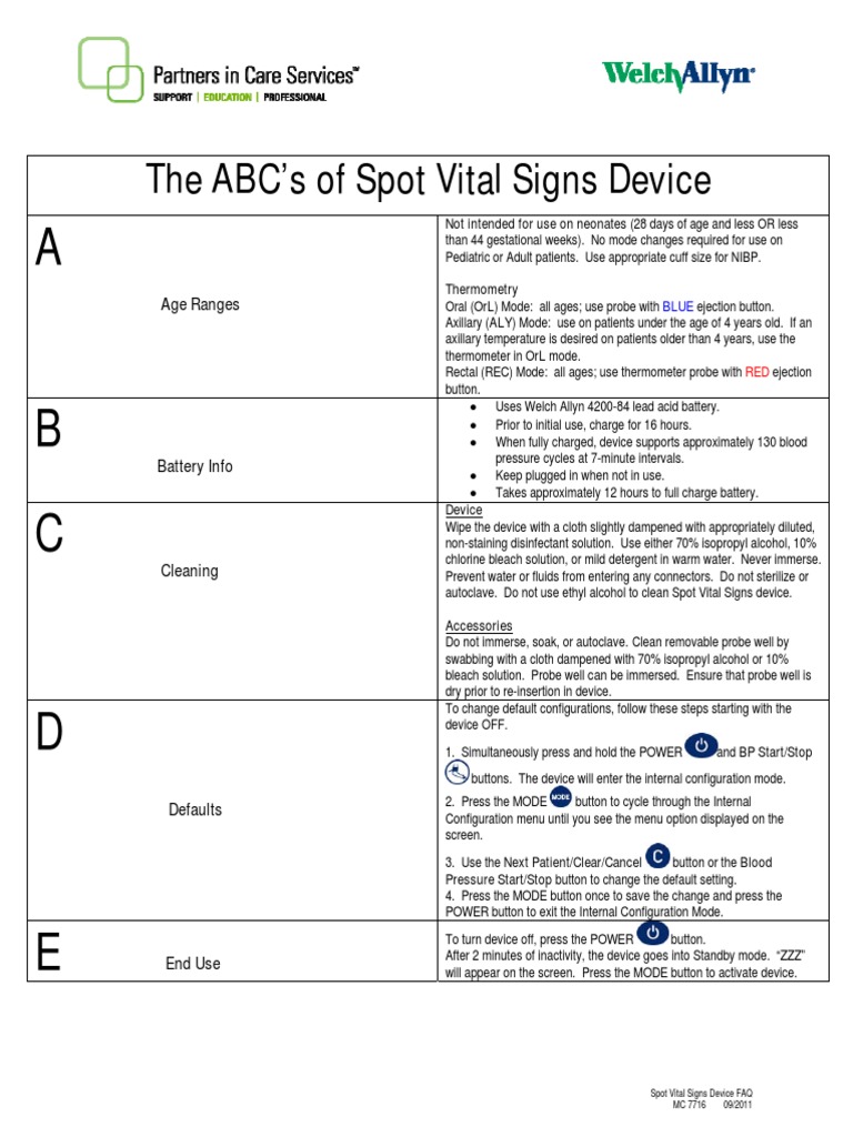 MC7716 The ABCs of Spot Vital Signs Device Reference | PDF | Battery ...