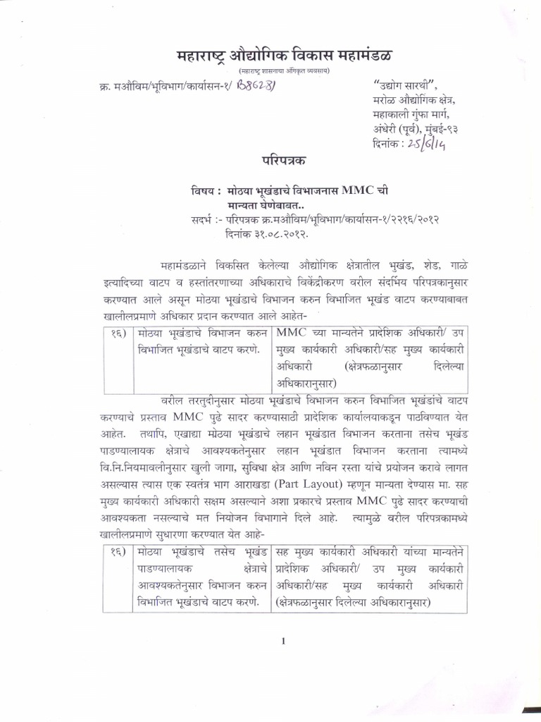 Sub-Division of MIDC Plots | PDF