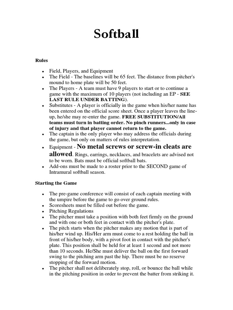 Softball | PDF | Baseball Field | Softball