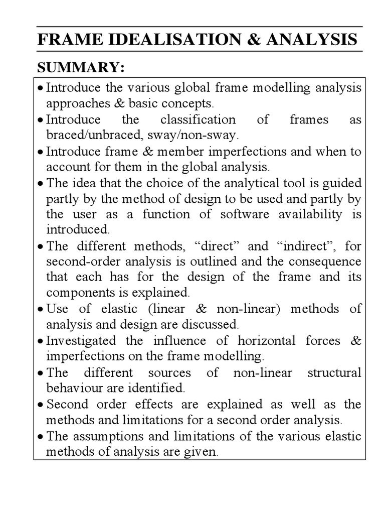 Frame Idealisation & Analysis | PDF | Buckling | Bending