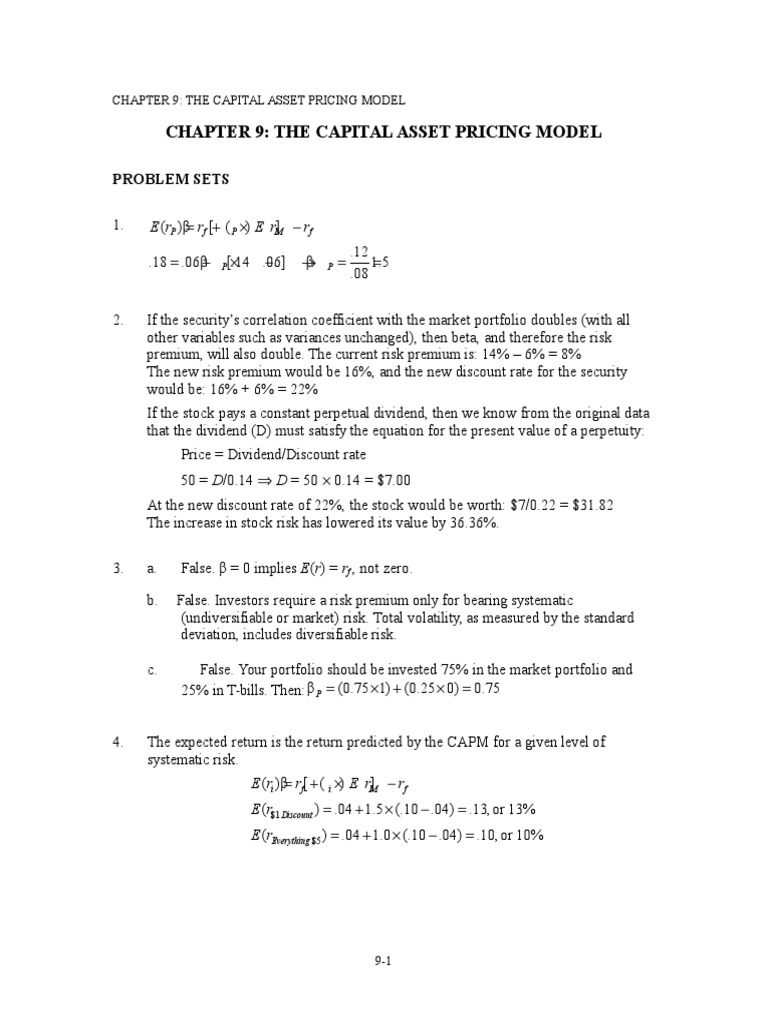 Chapter 9: The Capital Asset Pricing Model: Problem Sets | PDF ...