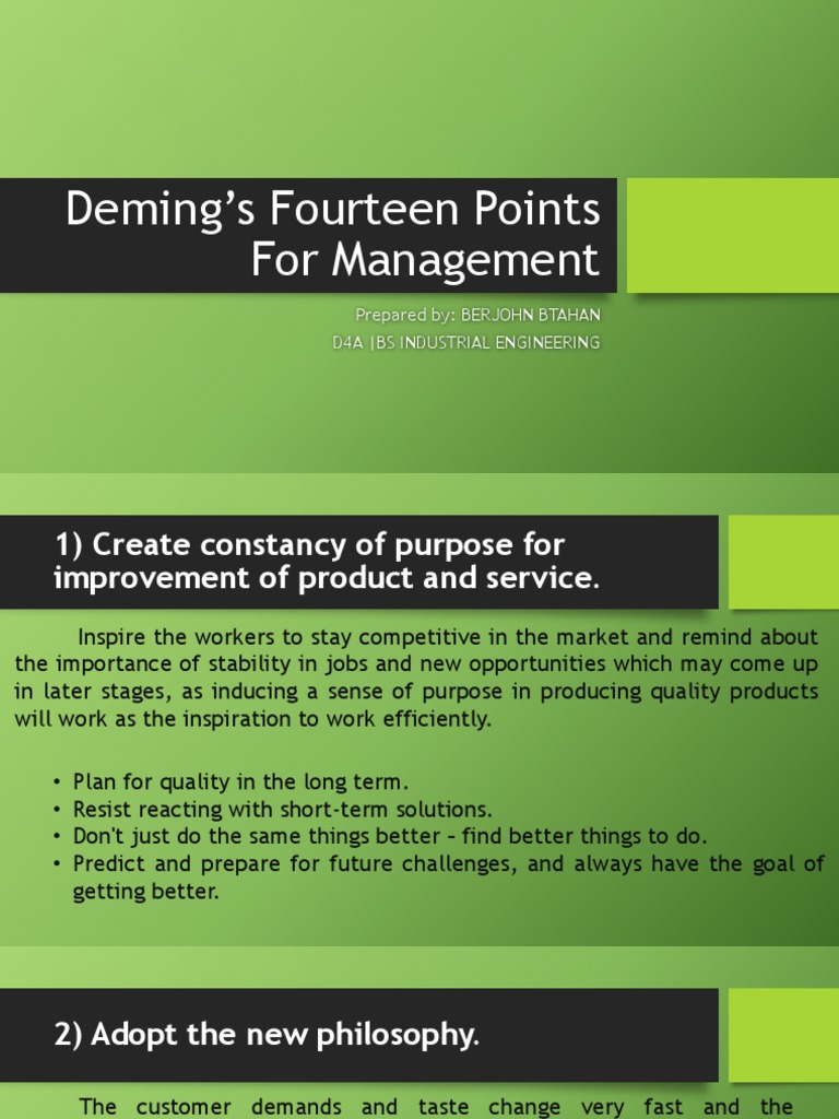 Deming's 14 Points for Quality Management | PDF | Quality (Business ...