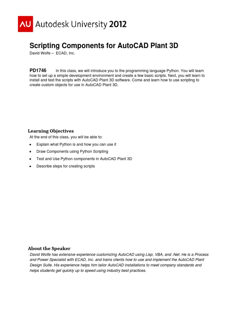 Scripting Components For AutoCAD Plant 3D | PDF | Scripting Language | Integrated Development ...