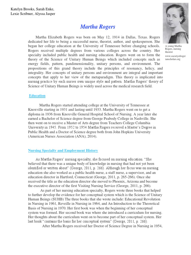 Martha Rogers | PDF | Nursing | Theory