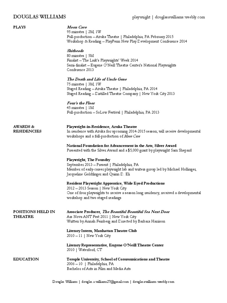 Douglas Williams Playwright Resume | PDF | Language Arts & Discipline ...