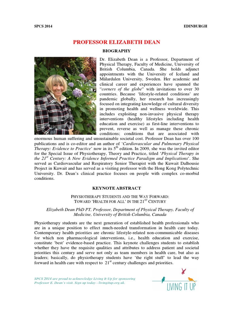 Professor Elizabeth Dean | PDF | Physical Therapy | Chronic Condition