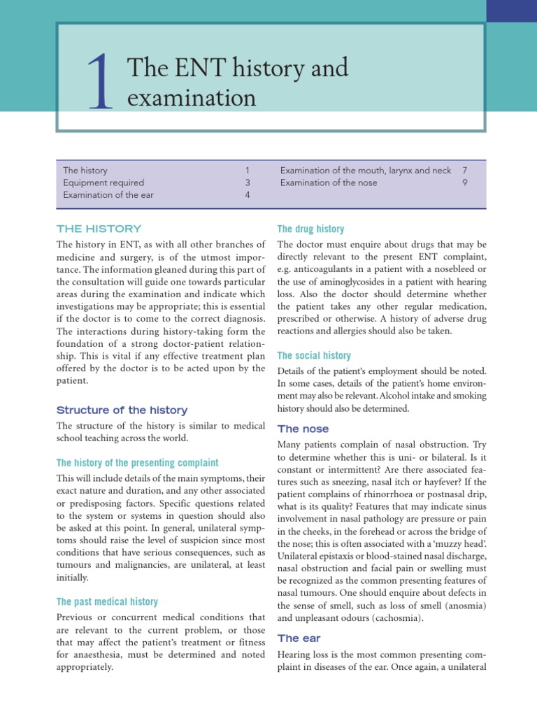 ENT History and Examination Guide | PDF | Science & Mathematics