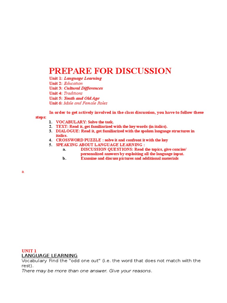 01 Prepare For Discussion Language | PDF | Conversation | Essays
