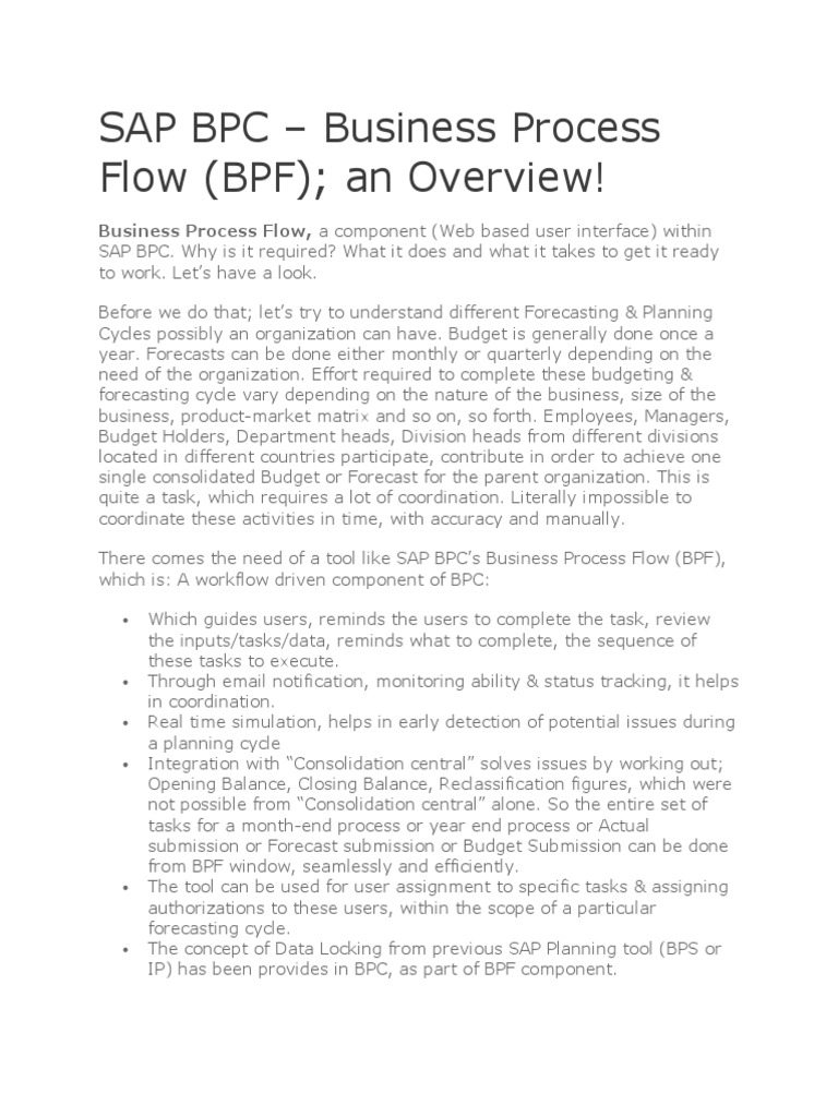 Sap Bpc Bpf Pdf Business Process Forecasting