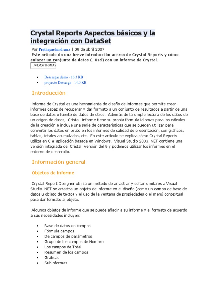 Crystal Reports Aspectos Básicos y La Integración Con DataSet | PDF ...