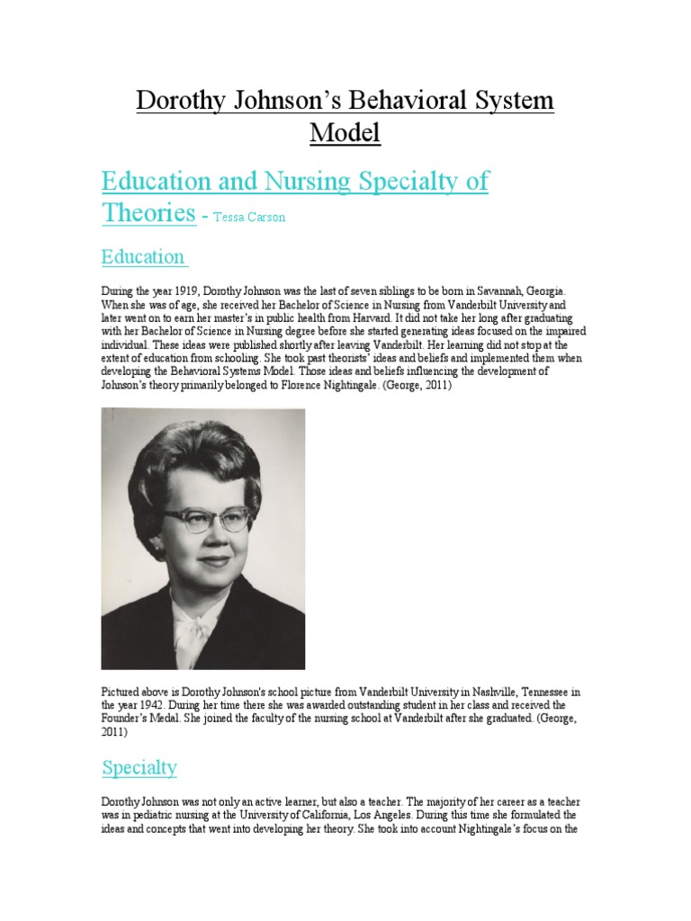 Dorothy Johnson's Behavioral System Model Wiki | PDF | System ...