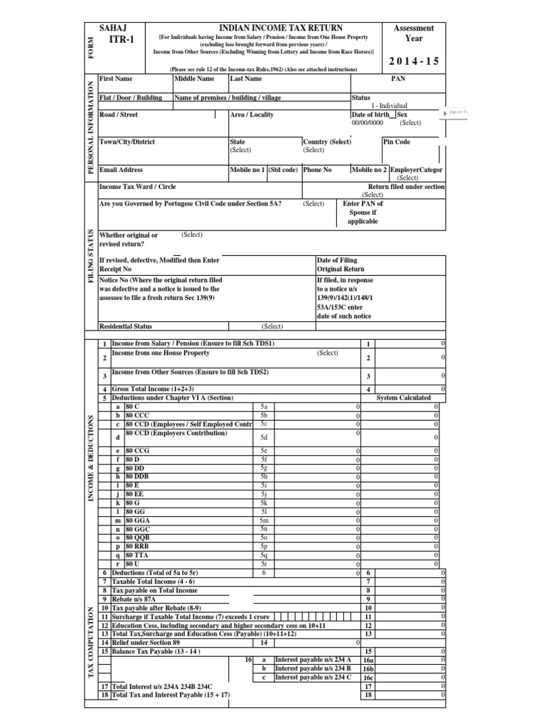 ITR Form 1 | Income Tax | Personal Finance
