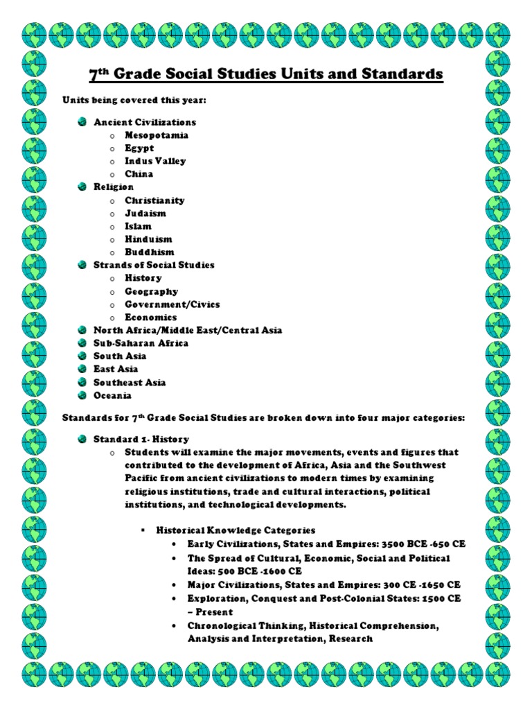 7th Grade Social Studies Units and Standards Handout 2014 | PDF | Asia ...