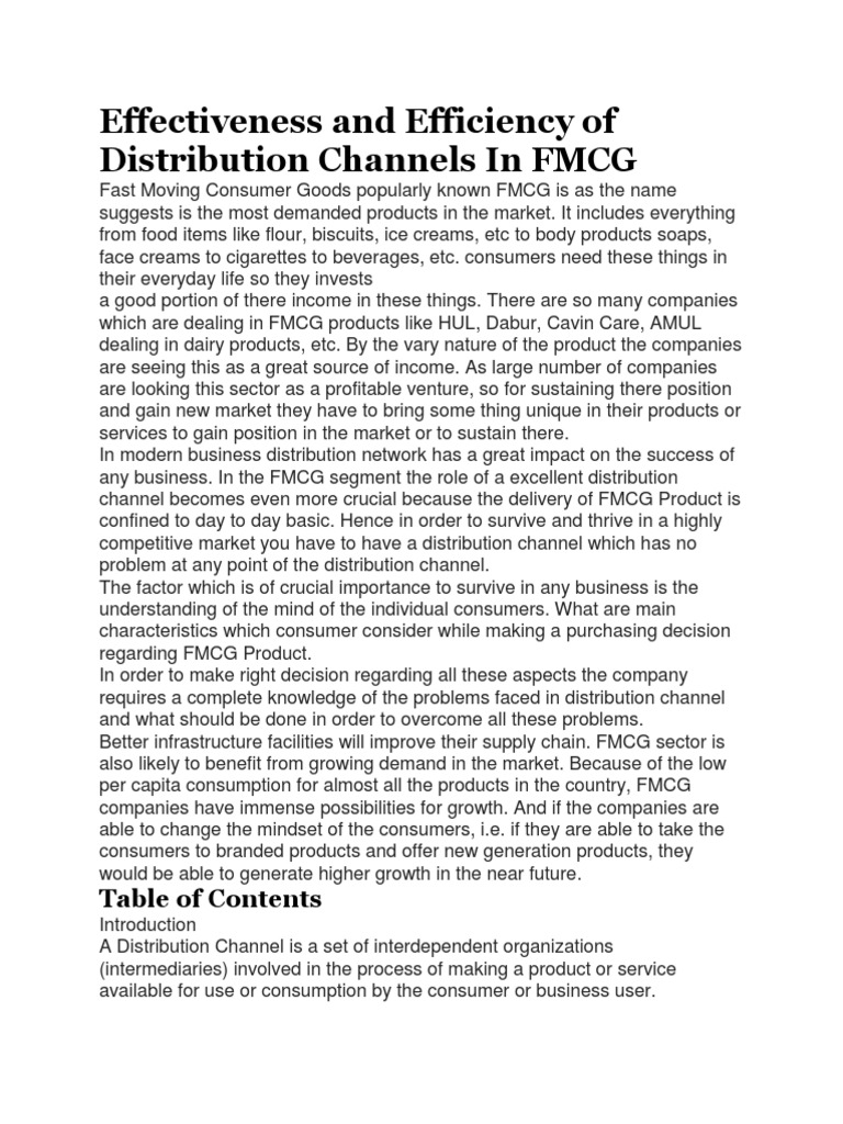 Effectiveness and Efficiency of Distribution Channels in FMCG | PDF ...