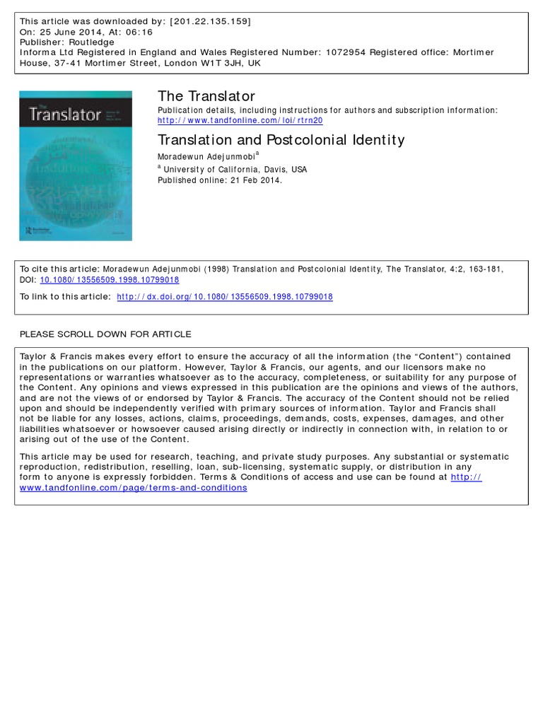 Translation and Postcolonial Identity | PDF | Translations ...