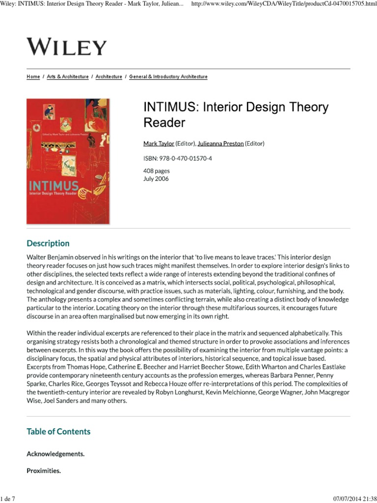 Wiley - INTIMUS - Interior Design Theory Reader - Mark Taylor ...