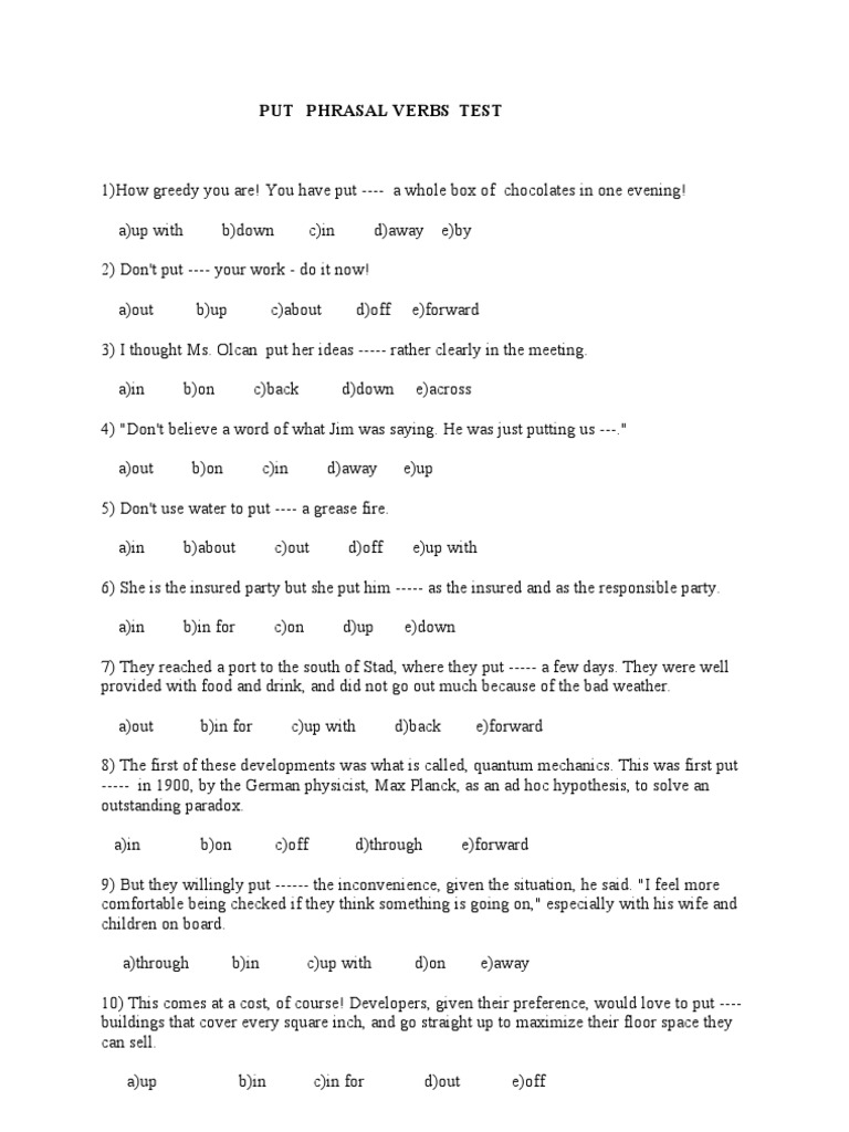 Phrasal Verbs Quiz for ESL Learners | PDF | Physics | Cognitive Science
