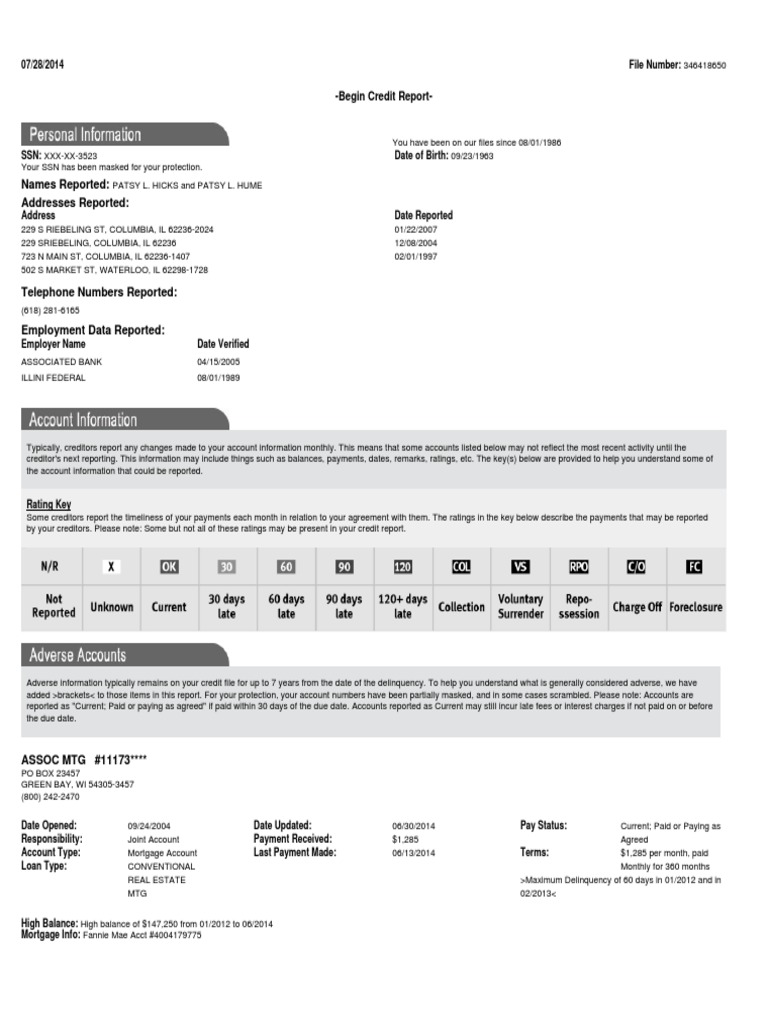 Patsy Hicks - TransUnion Personal Credit Report | PDF | Credit Card ...