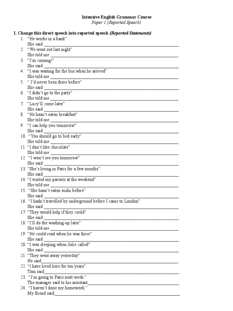 Paper 1 (Reported Speech) | PDF