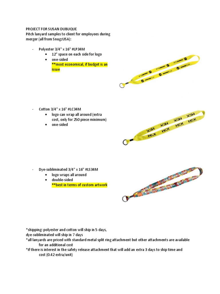 Lanyard Options for Employee Merger | PDF
