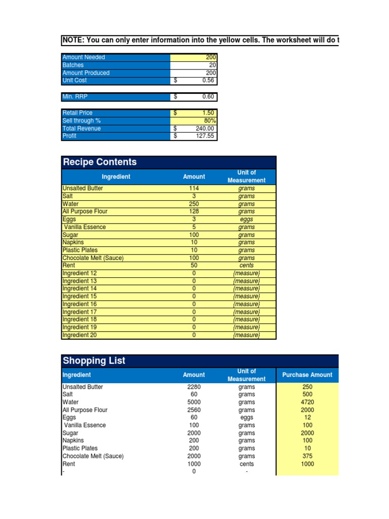 Recipe Calculator Template 4 PDF