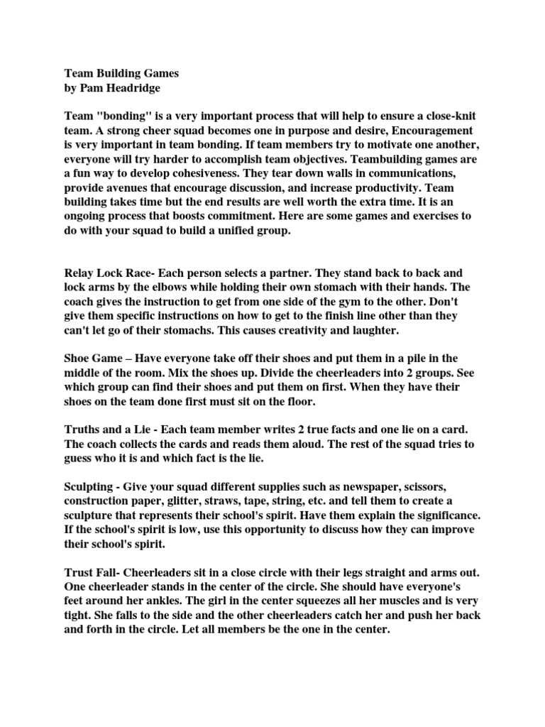 Team Building Games | PDF | Team Building | Cheerleading