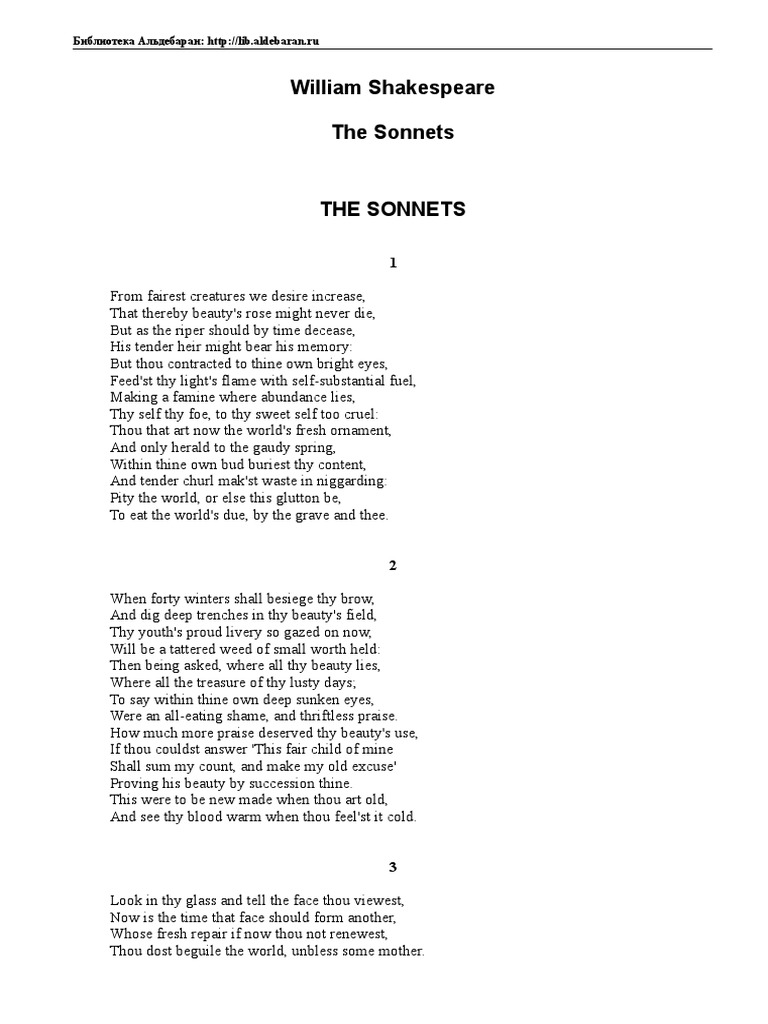 Shakespeare William The Sonnets | PDF | Thou | Nature
