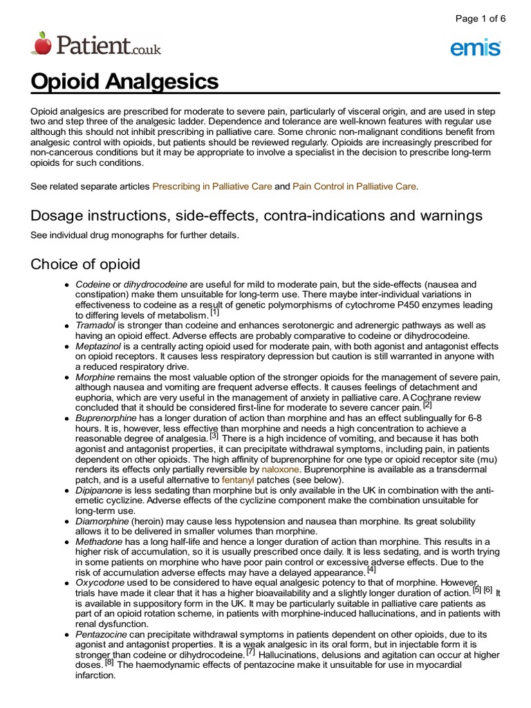 Opioid Analgesics: Dosage Instructions, Side-Effects, Contra ...