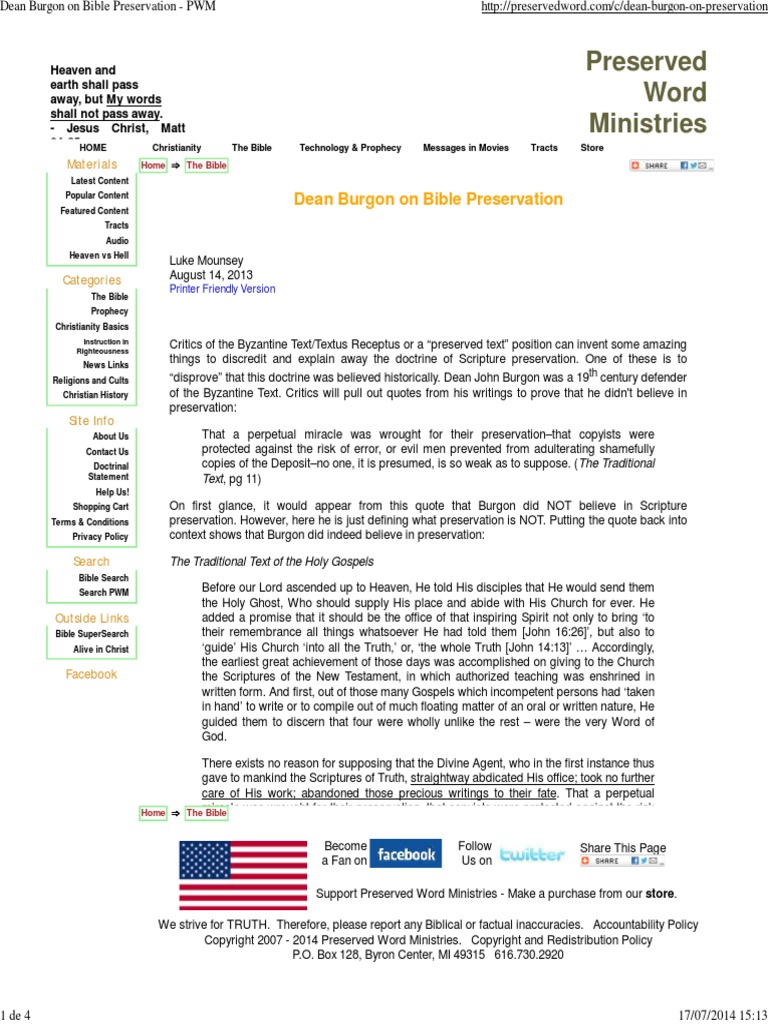 Dean Burgon On Bible Preservation - PWM PDF | PDF | Bible | New Testament