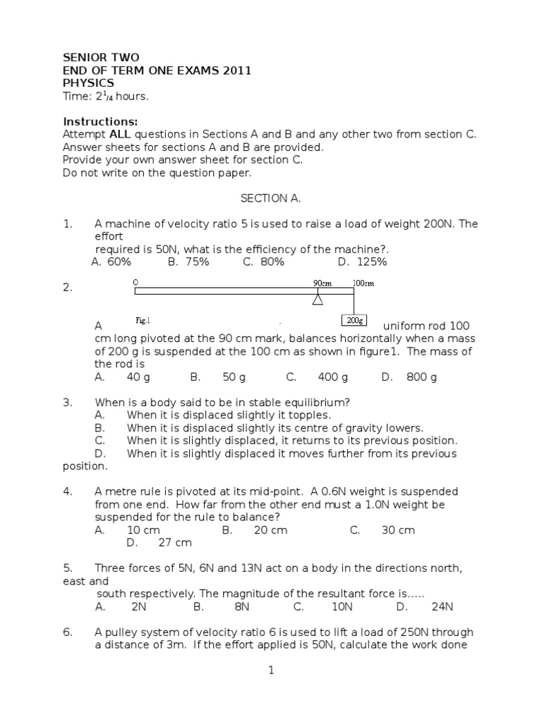 Senior Two Physics 2011 | Download Free PDF | Physical Sciences | Physics