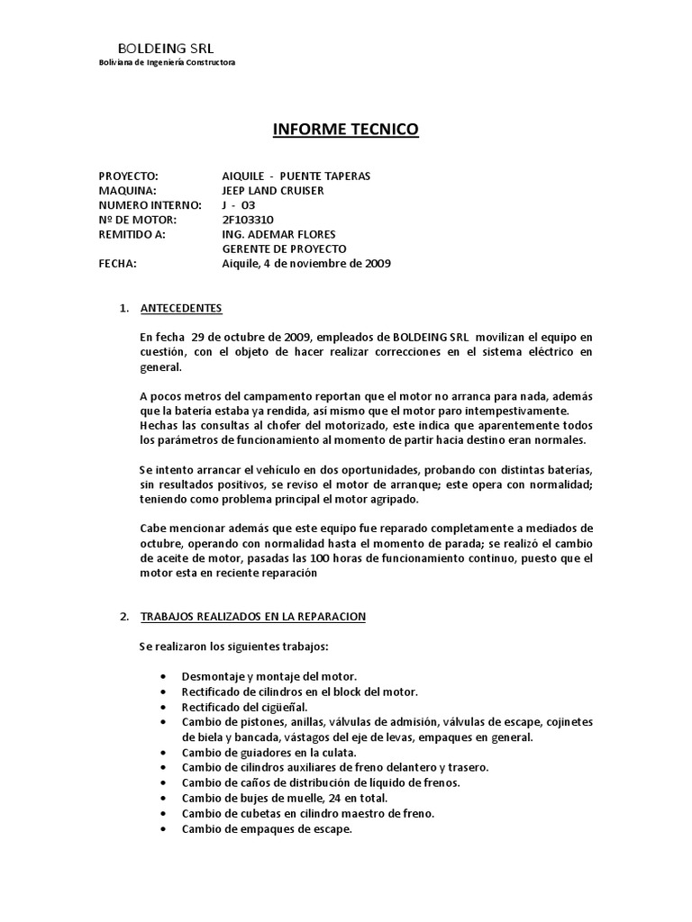 INFORME TECNICO J03 | Vehículo de motor | Máquinas