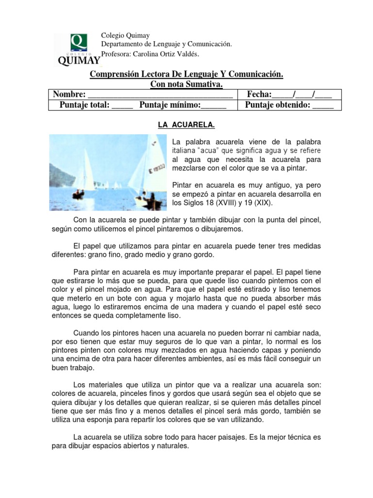 Comprensión Lectora Con Nota La Acuarela y La Guernica. | PDF | Pintura ...