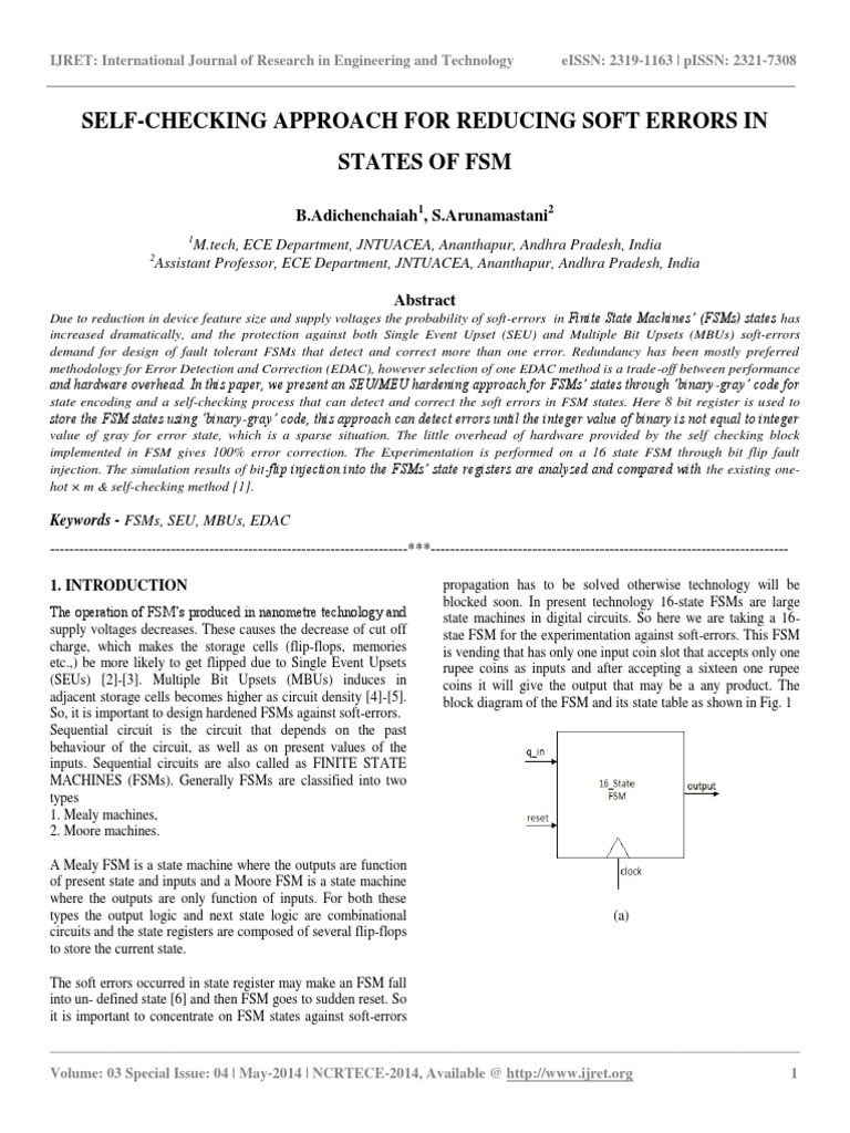Self Checking Approach For Reducing Soft Errors In States Of Fsm Bit Digital Electronics 7333