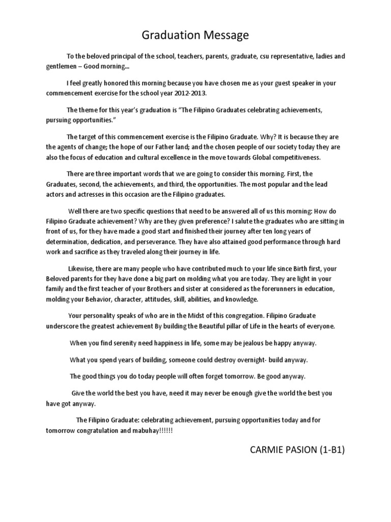 Graduation Message | PDF | Philippines | Social Psychology