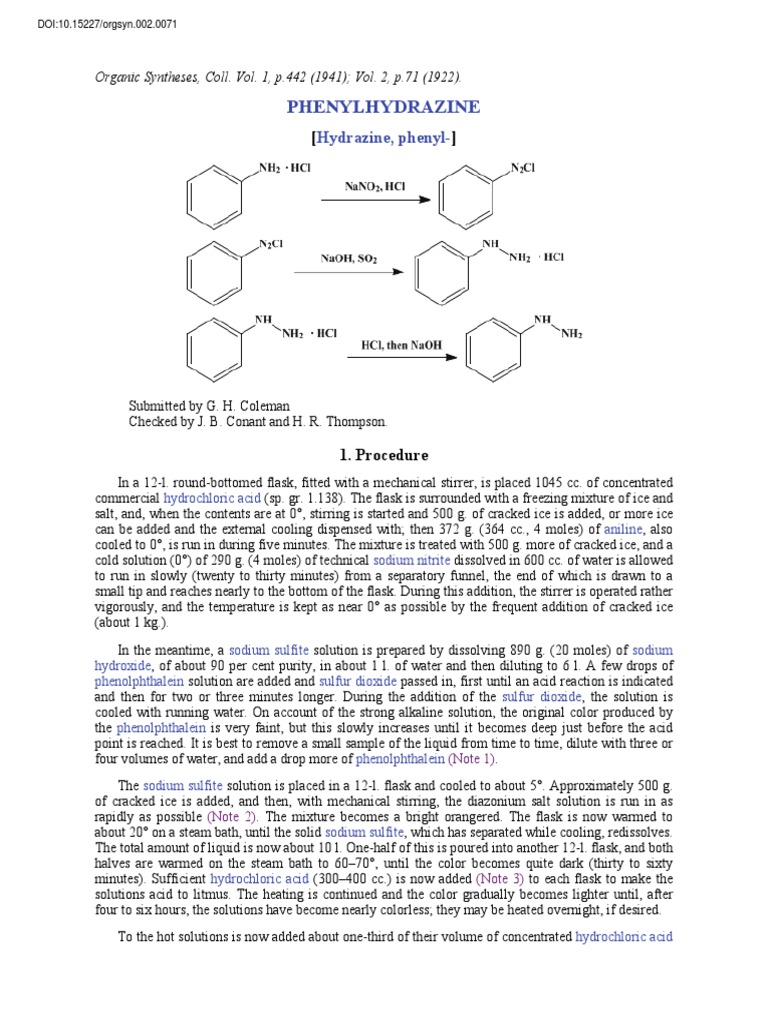 Sintesis de Fenilhidrazina | Distillation | Sodium