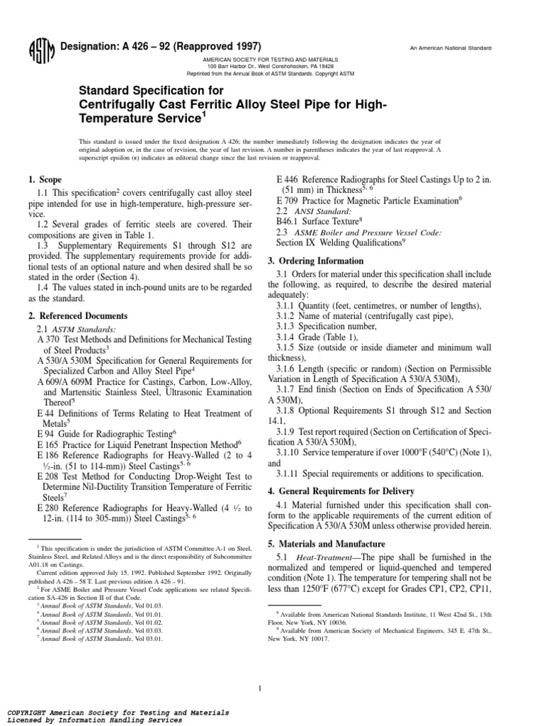 ASTM A426 Centrifugally Cast Ferritic Alloy Steel Pipe For High ...