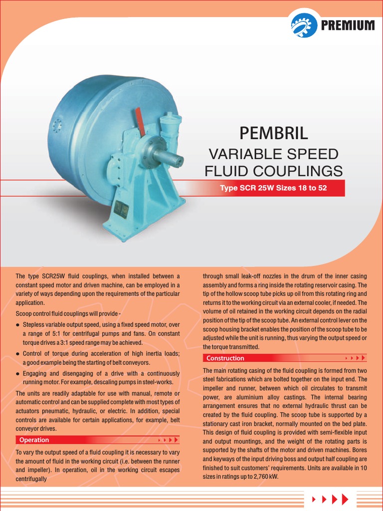 SCR 25W Variable Speed Fluid Couplings | PDF | Engines | Pump