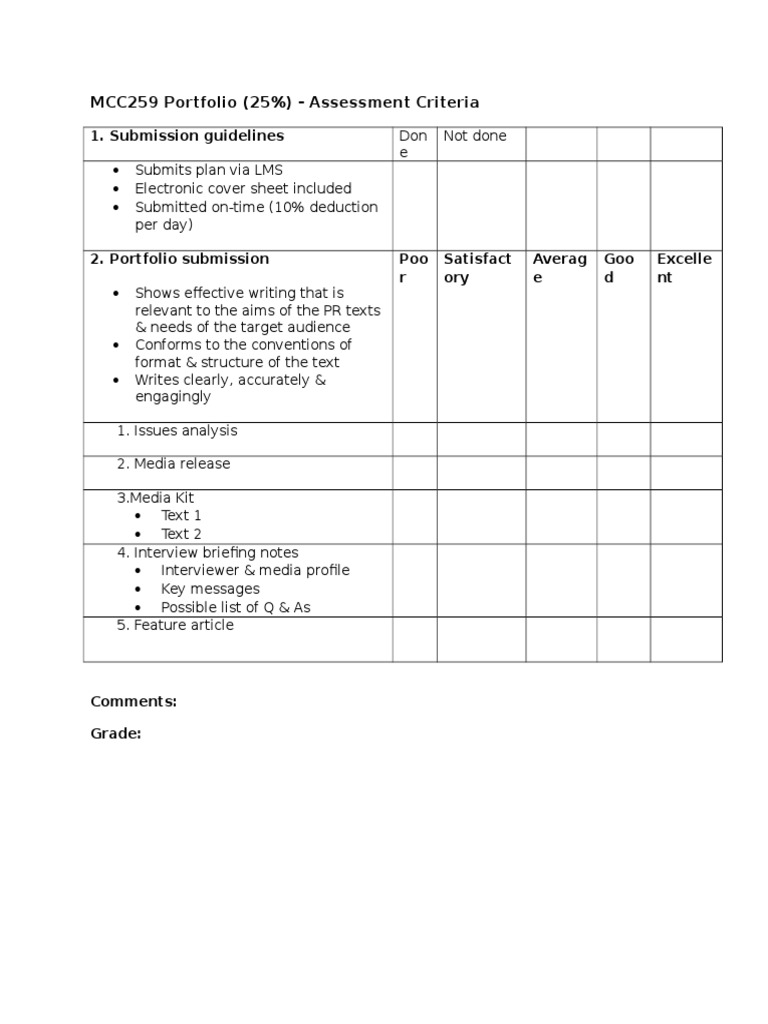 Portfolio Assessment Criteria | PDF | Business