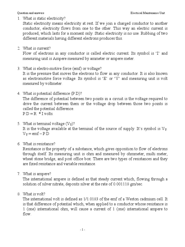 Electrical Questions | PDF | Electromagnetic Induction | Capacitor