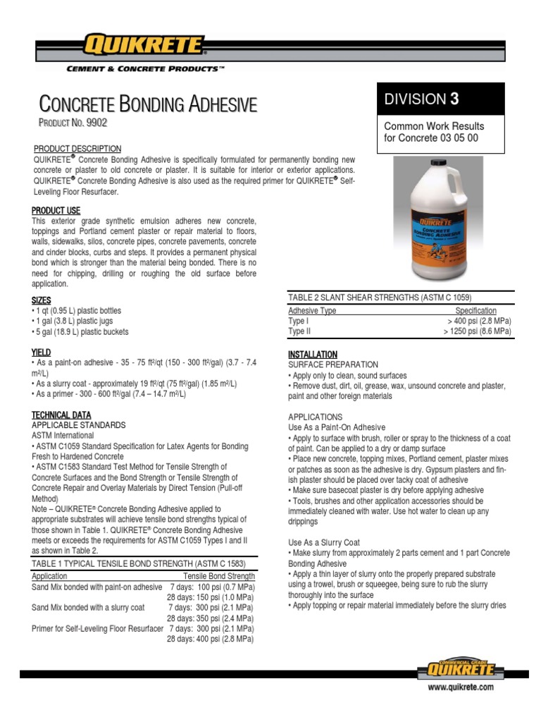 DATA - SHEET-Concrete Bonding Adhesive 9902 | PDF | Adhesive | Plaster