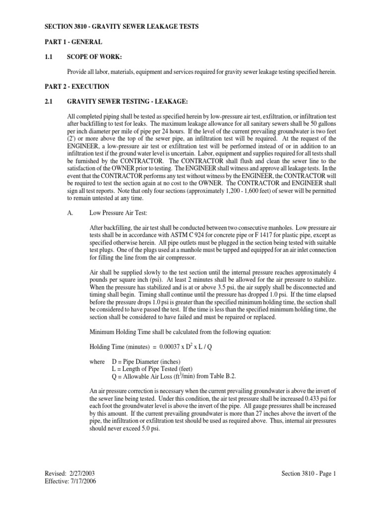 Section 3810 - Gravity Sewer Leakage Tests Part 1 - General 1.1 Scope ...