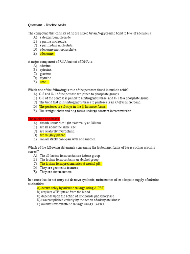 Nucleic Acid Section Questions | PDF | Nucleic Acid Double Helix ...
